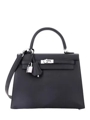 HERMES Kelly Handbag Black Epsom With Palladium Hardware 25 - Noir