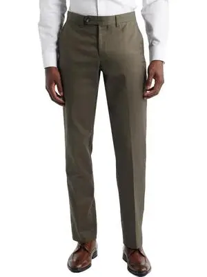 Berle Trim Fit Flat Front Lyocell & Cotton Twill Chinos - Olive