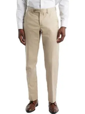 Berle Trim Fit Flat Front Lyocell & Cotton Twill Chinos - Khaki