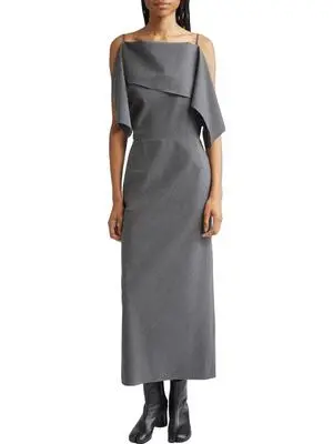MAISON MARGIELA Folded Convertible Gabardine Dress - Dark Grey Melange