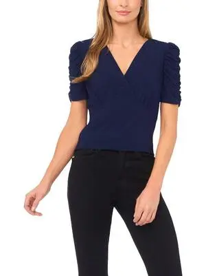 CECE DUPRAZ Puff Sleeve Crepe Top - Classic Navy