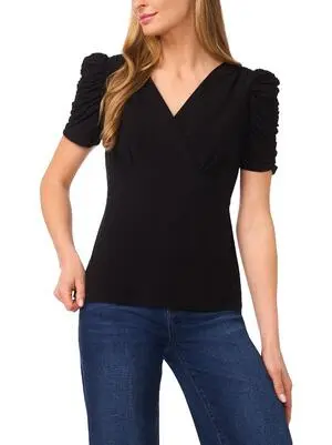 CECE DUPRAZ Puff Sleeve Crepe Top - Rich Black
