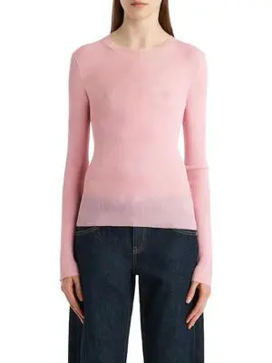 Khaite Mosi Long-sleeve Silk Tulle Top - Rosewater