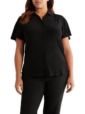 Anne Klein Knit Button-up Shirt - Anne Black