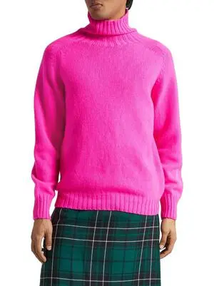 JW Anderson Logo Embroidered Wool Turtleneck Sweater - Neon Pink