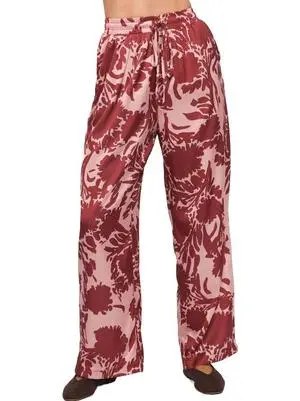 PETAL & PUP Elysia Floral Print Wide Leg Pants - Pink Burgundy