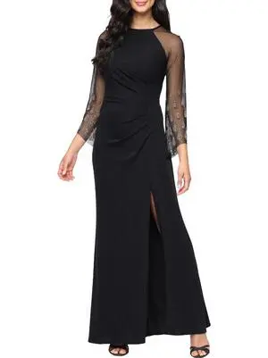 Alex Evenings Metallic Long Sleeve Gown - Black Gold