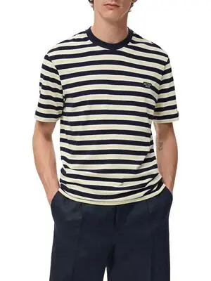 Mango Regular Fit Stripe Cotton T-shirt - Navy