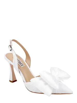 Badgley Mischka Olisa Slingback Pointed Toe Pump White Silk