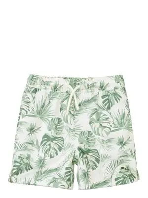 MILES THE LABEL Monstera Leaf Print Swim Trunks - Off White