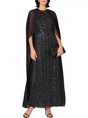 Aidan Mattox Beaded Cape Gown - Navy