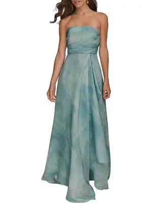 Donna Karan New York Abstract Floral Strapless Gown - Sea Mist Multi