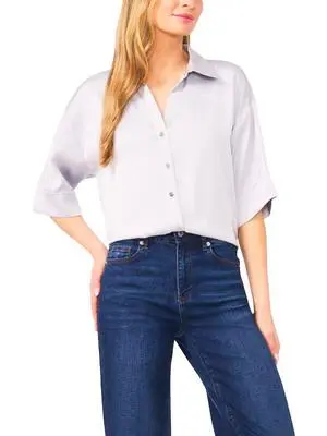 CECE DUPRAZ Satin Button-up Shirt - Blue Pearl