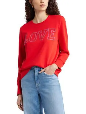 Caslon Metallic Embellished Sweatshirt - Red Goji Pink Yarrow Love