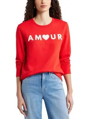 Caslon Amour Graphic Relaxed Sweatshirt - Red Goji White Amour