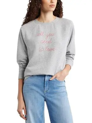 Caslon All You Need Is Love Embroidered Sweatshirt - Grey Red All You Need Is Love