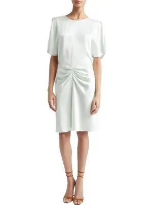 Victoria Beckham Ruched Waist Crepe Back Satin Minidress - Aloe