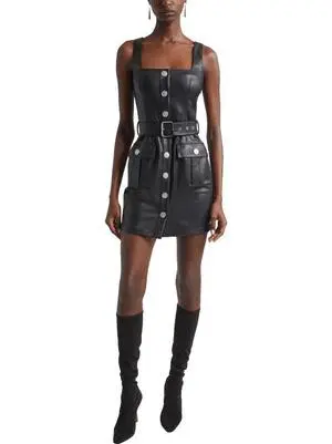 L'Agence Midy Faux Leather Sleeveless Dress - Black