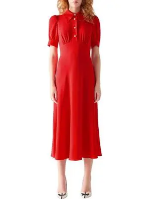 LK BENNETT Emma Faux Pearl Button Midi Dress - Red