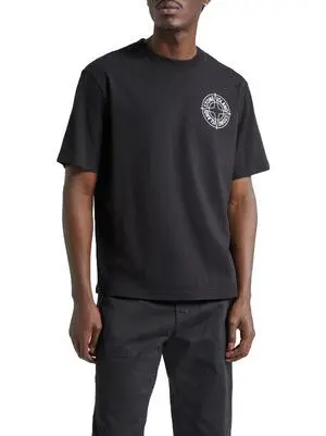Stone Island Outline Compass Logo Organic Cotton Graphic T-shirt - Black