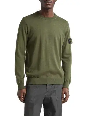 Stone Island Compass Patch Virgin Wool Crewneck Sweater - Military Green