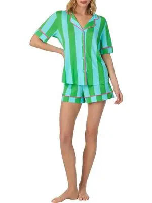 ROOM SERVICE Contrast Piping Pajama Set - Green Stripe