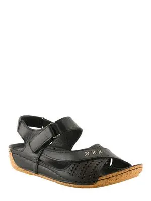 SPRING STEP SHOES Galaire Laser-Cut Wedge Sandals Black