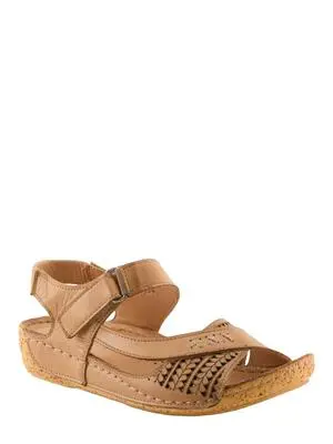 SPRING STEP SHOES Galaire Laser-Cut Wedge Sandals Tan