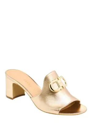 FERRAGAMO Rexy Leather Slide Sandal - Champagne Metallic