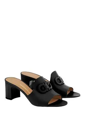 FERRAGAMO Rexy Leather Slide Sandal - Nero Biscotto