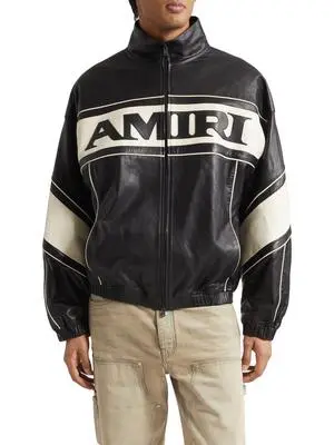 Amiri Sport Logo Lambskin Leather Track Jacket - Black