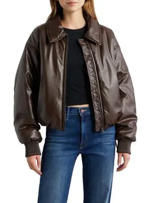House Of Cb Sante Faux Leather Bomber Jacket - Brown