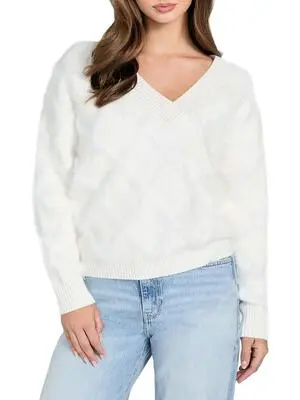 Guess Diamond Stitch V-Neck Sweater White