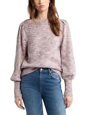 Treasure & Bond Marl Balloon Sleeve Crewneck Sweater - Red Grape Heather