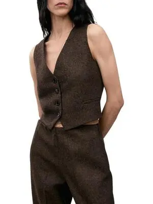 Mango Speckled Wool Blend Waistcoat - Brown
