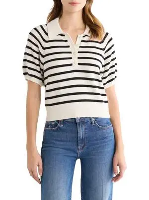 Paige Birch Stripe Organic Cotton & Silk Blend Sweater - Antique White/black