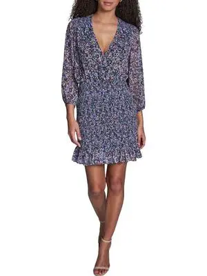 Bcbgmaxazria Floral Smocked Chiffon Minidress - Blue Multi