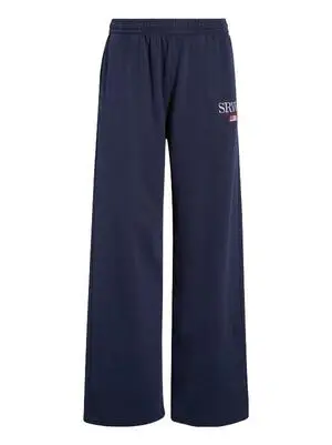 SPORTY & RICH Nautical Embroidered Wide Leg Sweatpants - Dark Navy