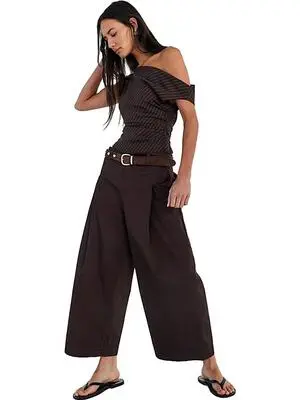 Free People Silverlake Wide-leg Chino Trousers - Chocolatier