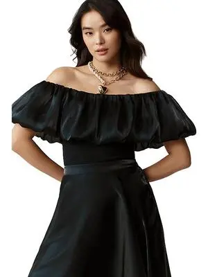 BL-NK Off-Shoulder Bubble Blouse Black