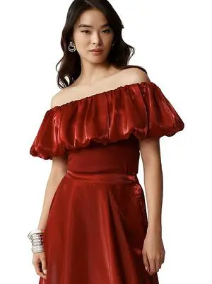 BL-NK Off-Shoulder Bubble Blouse Wine
