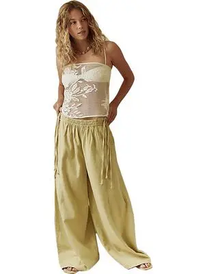 Free People Sun Dazed Wide Leg Pants - Khaki Chino