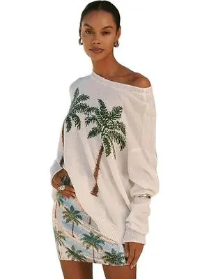 Show Me Your Mumu Embroidered Crew-neck Pullover Sweater - White