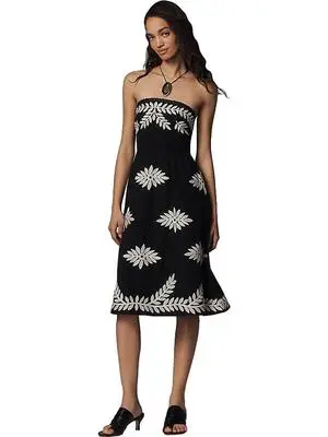 Anthropologie Strapless Smocked Midi Dress - Black Pattern