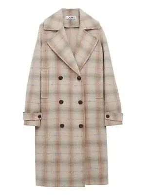 Loewe Double-breasted Checked Wool-cashmere Blend Coat - Beige