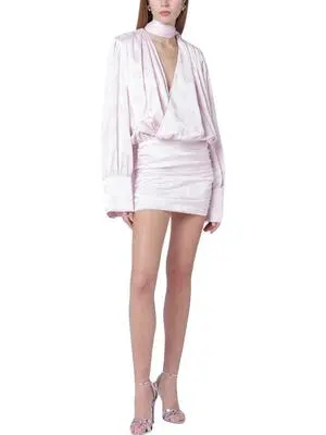 ROTATE BY BIRGER CHRISTENSEN Floral Jacquard Mini Dress With Neck-tie Scarf - Pink