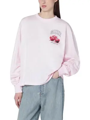 GANNI Long-sleeve Top With Logo - Pink