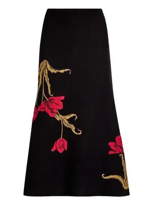 Erdem Floral Intarsia Knit Midi Skirt - Black