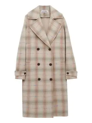 Loewe Wool-cashmere-blend Check Coat - Beige