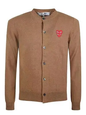 Play Comme Des Garcon Heart-appliqué Buttoned Wool Cardigan - Brown